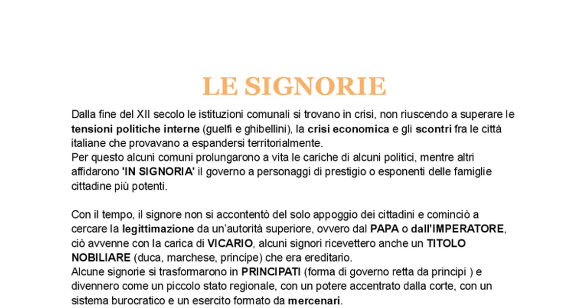 Le Signorie, Storia | Algor Library