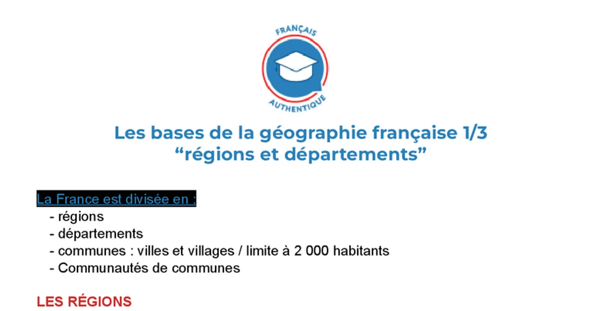 Geographie Francaise, Francais Authentique | Algor Library