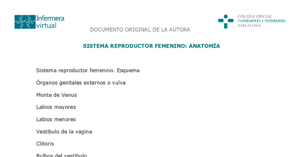 Sistema Reproductor Femenino, Infermera Virtual | Algor Library