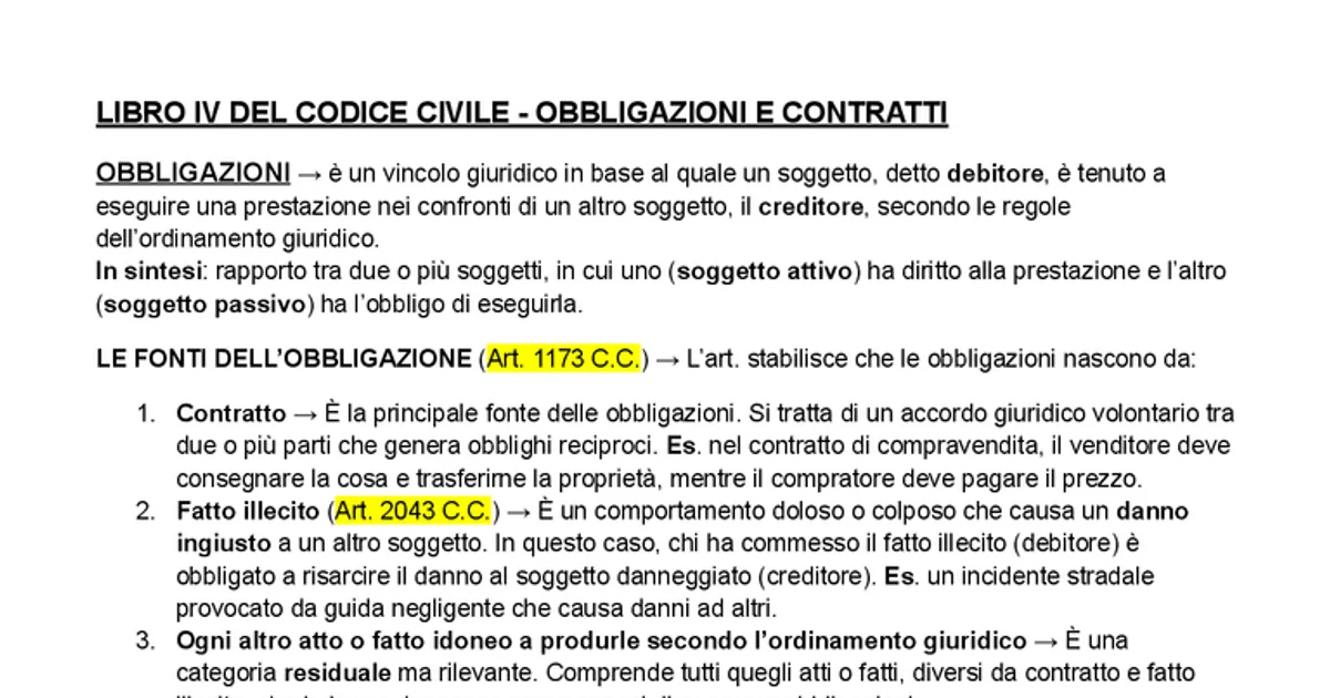 Obbligazioni e Contratti, Codice Civile | Algor Library