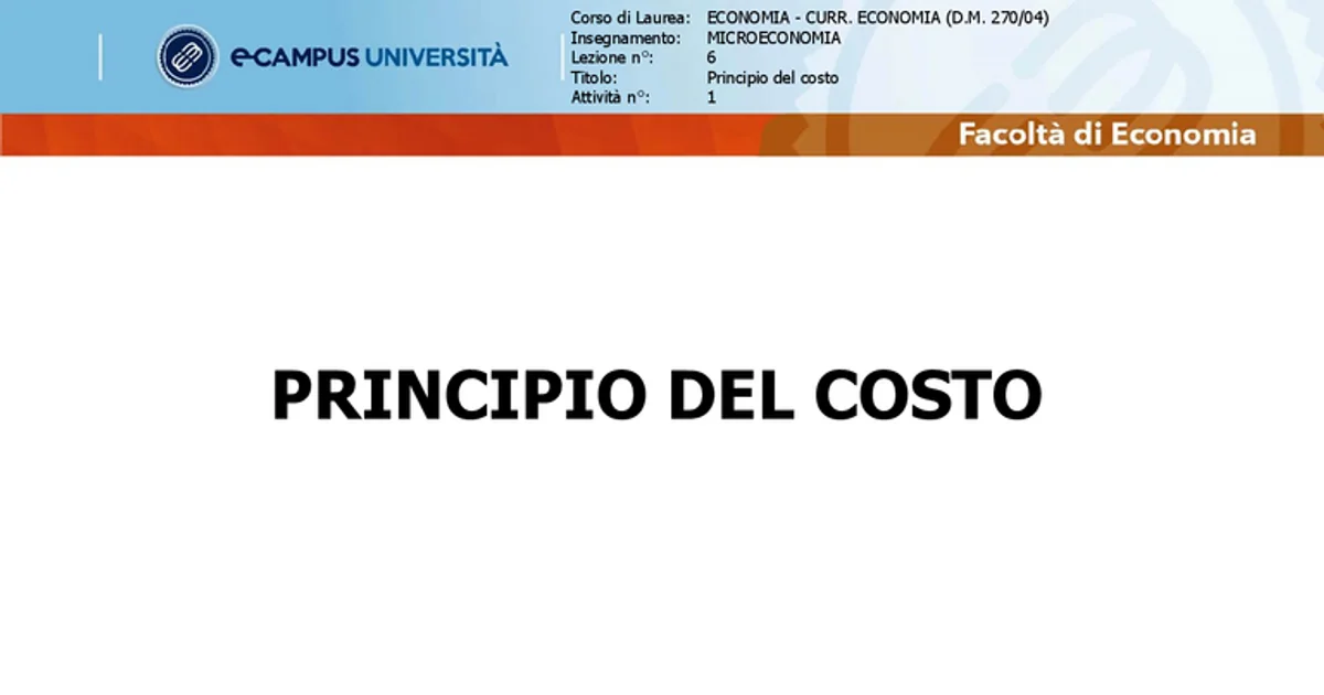 Principio del Costo, eCampus Università | Algor Library