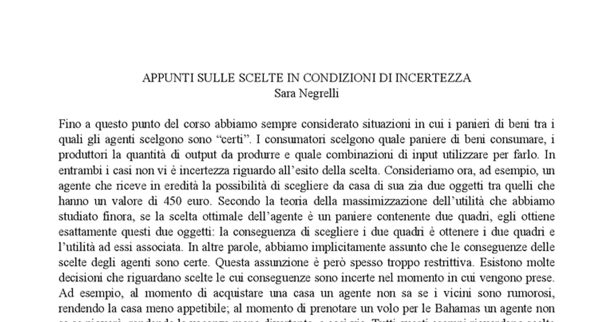 Scelte in Condizioni di Incertezza | Algor Library