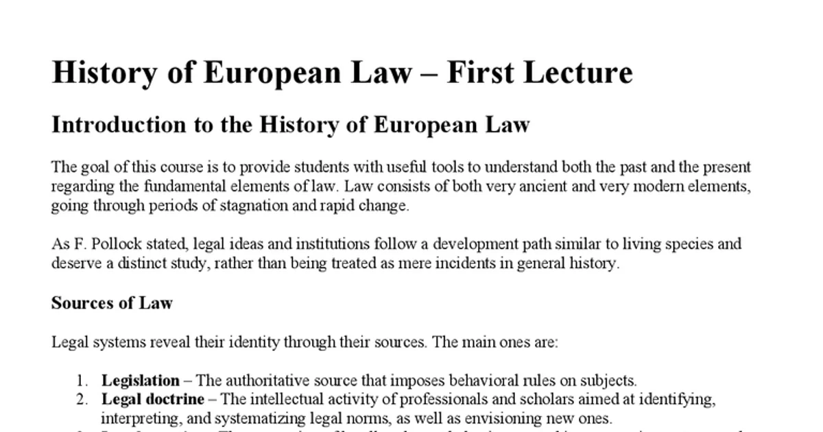 History of European Law, First Lecture | Algor Library