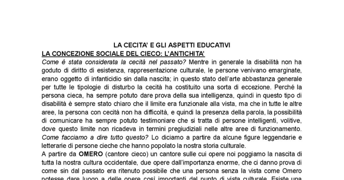 La Cecità e gli Aspetti Educativi | Algor Library