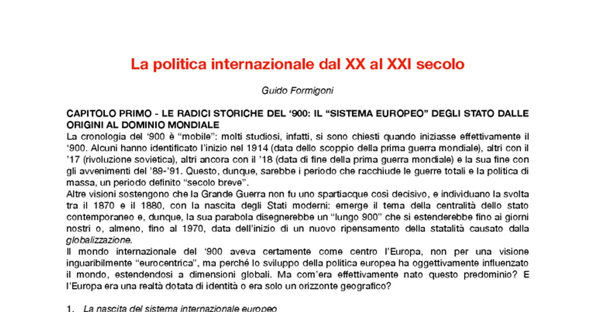 Politica Internazionale XX-XXI Secolo | Algor Library