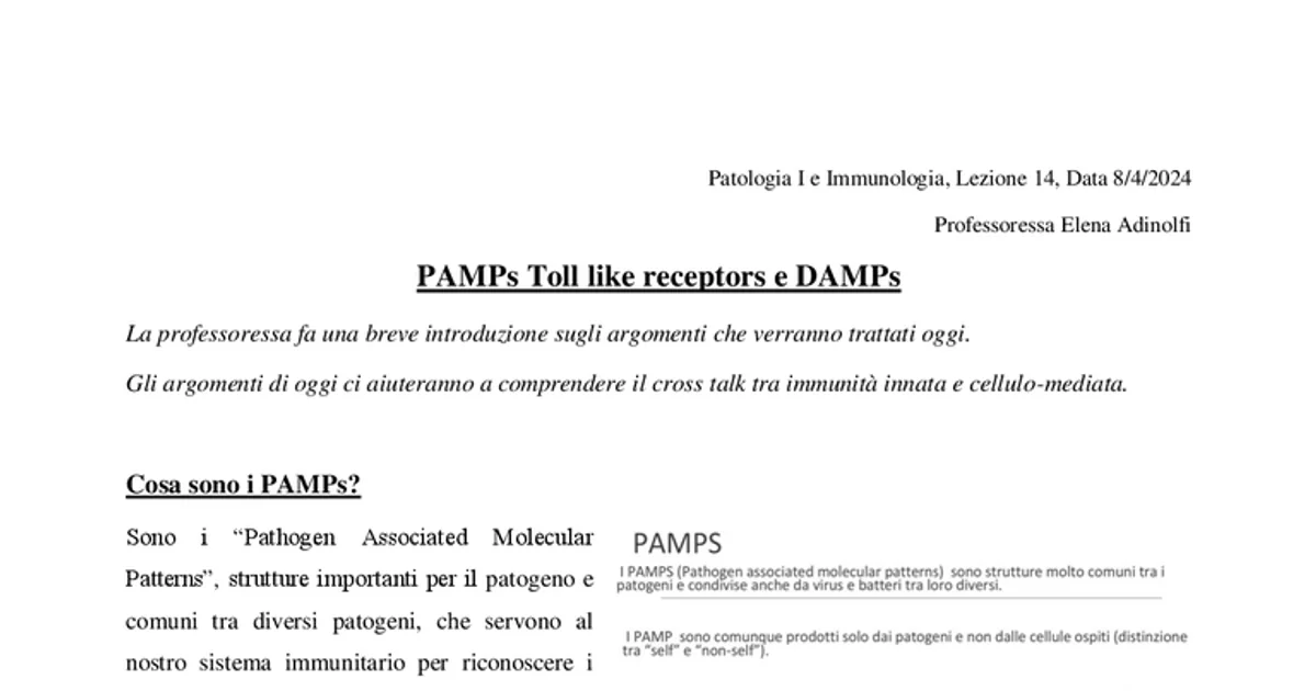 PAMPs Toll like receptors e DAMPs | Algor Library