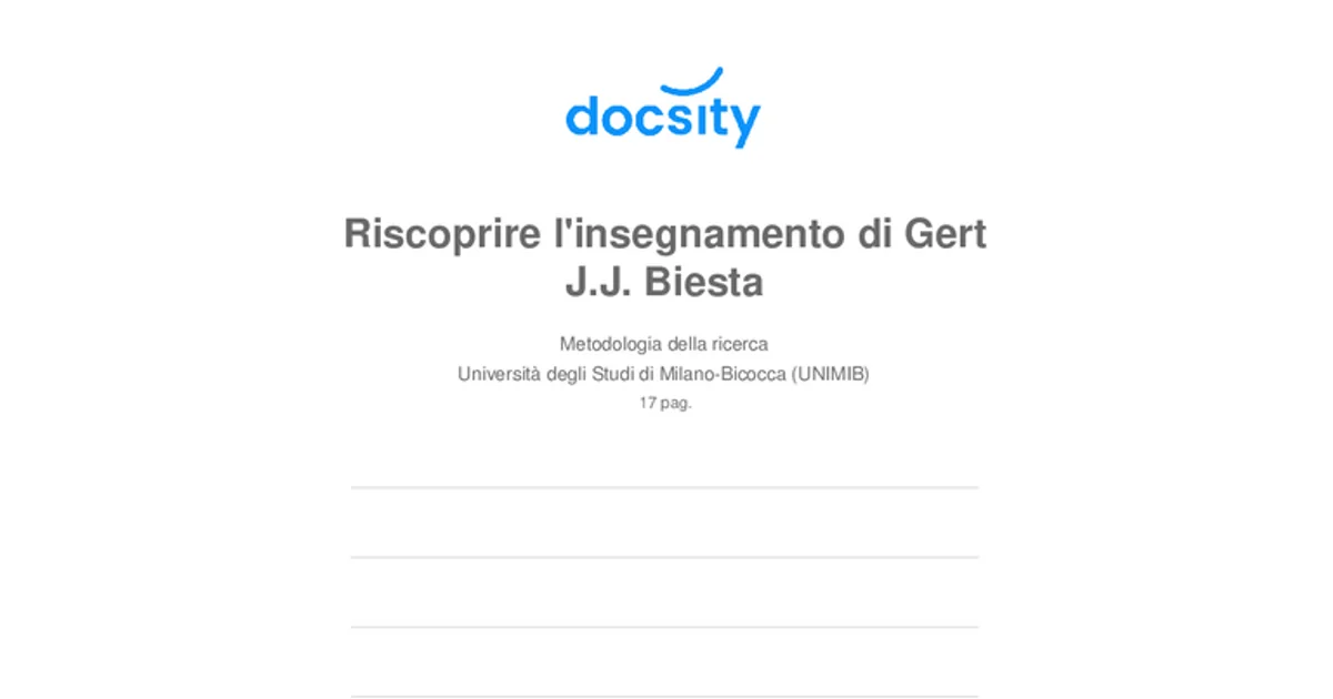 Riscoprire l'insegnamento di Biesta, UNIMIB | Algor Library
