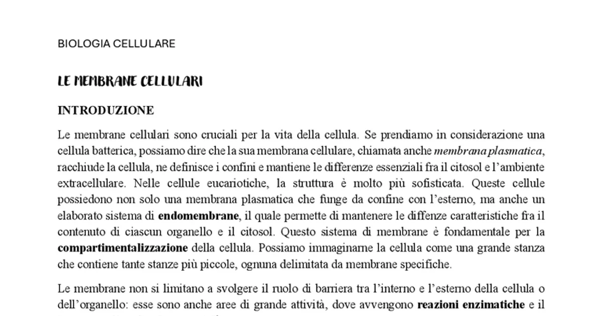 Le Membrane Cellulari | Algor Library
