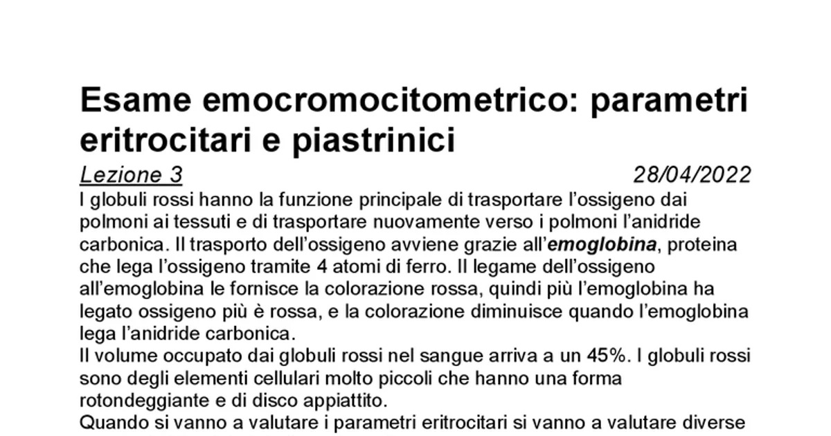 Esame Emocromocitometrico, Unitelmasapienza.it | Algor Library