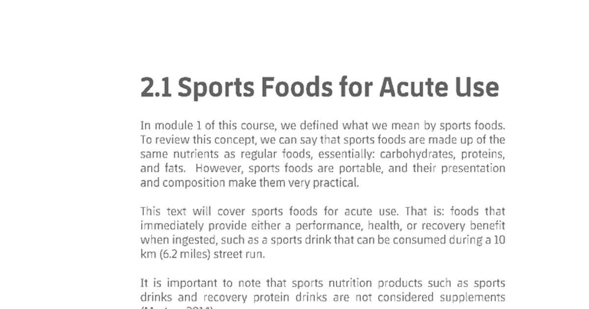 Sports Foods for Acute Use | Algor Library