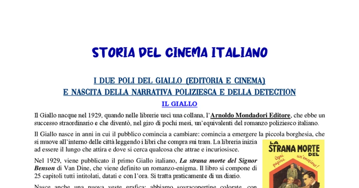 Storia del Cinema Italiano, Genere Giallo | Algor Library