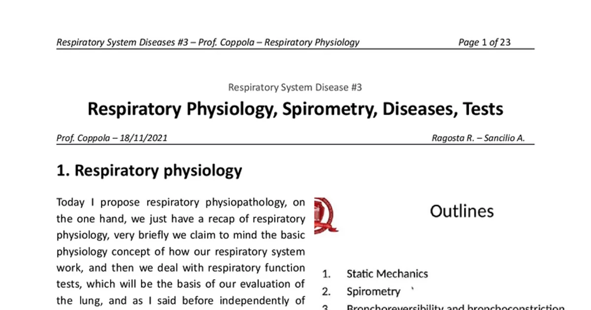 Respiratory Physiology, Spirometry, Diseases | Algor Library