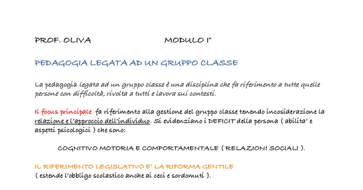 Pedagogia Legata Ad un Gruppo Classe | Algor Library