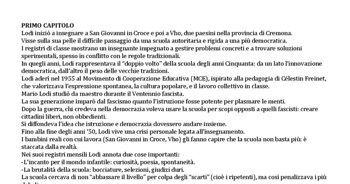 Primo Capitolo, Mario Lodi Pedagogia | Algor Library