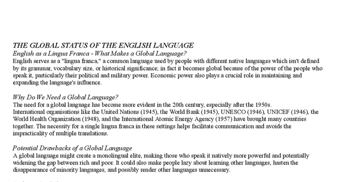 The Global Status of the English Language | Algor Library