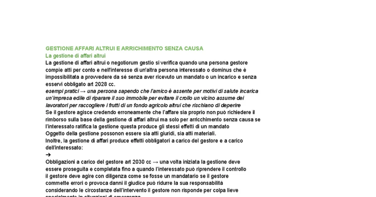 Gestione Affari Altrui, Arricchimento Senza Causa | Algor Library