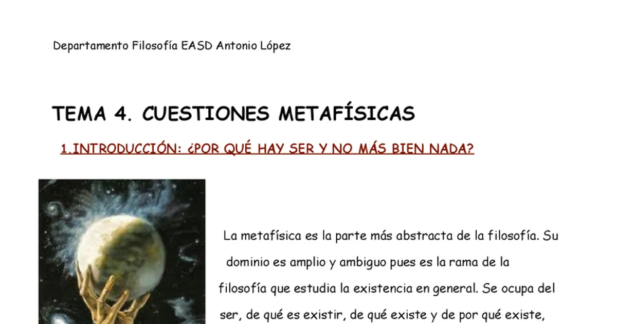 Cuestiones Metafísicas, Departamento Filosofía Easd Antonio López ...