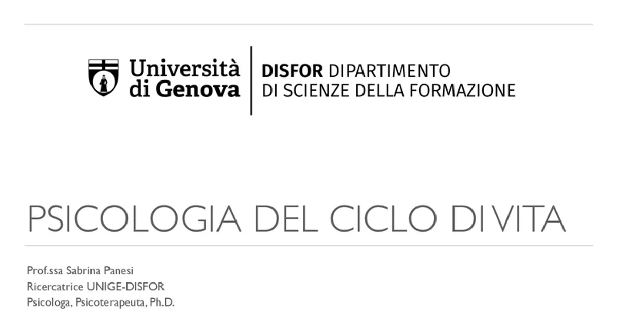 Psicologia del Ciclo di Vita, UniGe | Algor Library