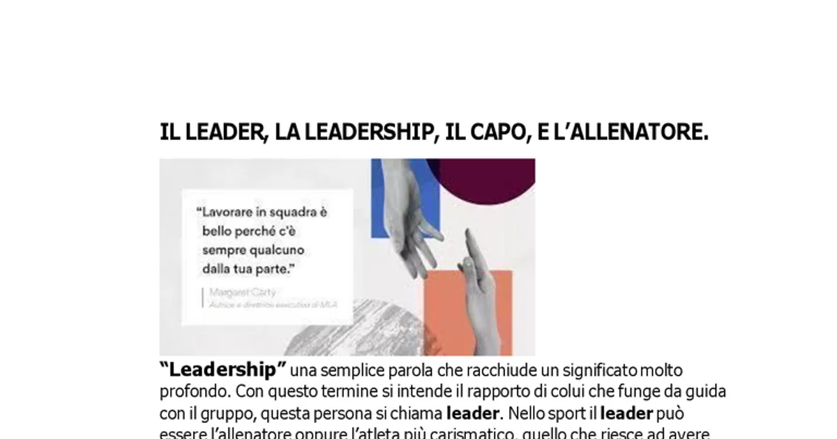 Il Leader, la Leadership, il Capo, e L'allenatore | Algor Library