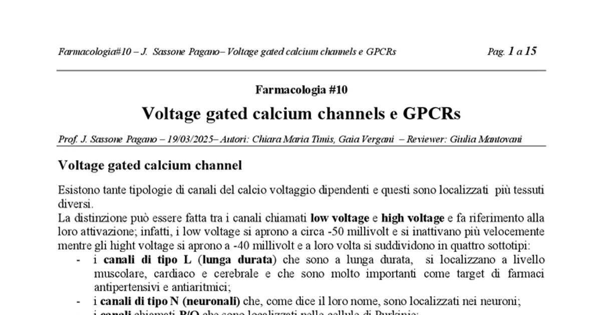 Voltage gated calcium channels e GPCRs | Algor Library